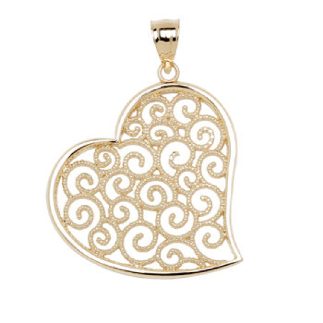 14K Yellow Gold Heart Pendant, Heart Pendant, Heart Jewelry, Heart ...