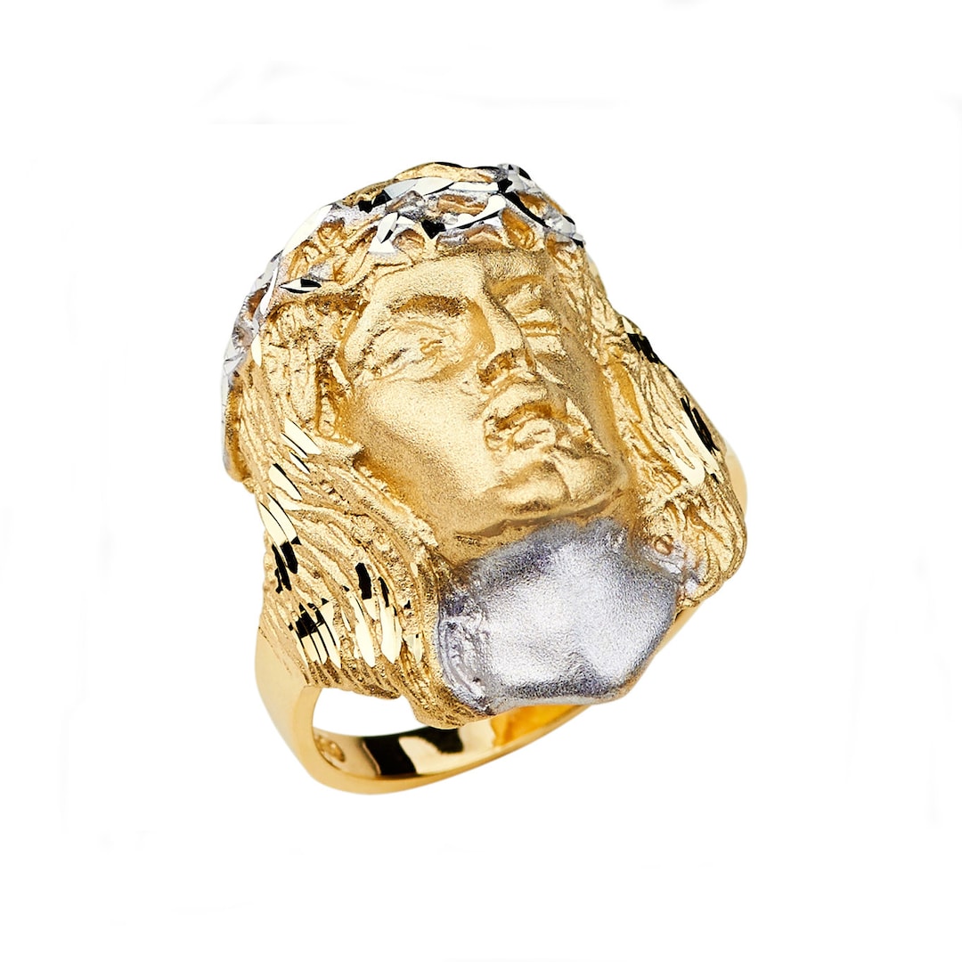 14K Two-tone Jesus Ring, Jesus Ring, Jesus Jewelry, Religious Jewelry ...
