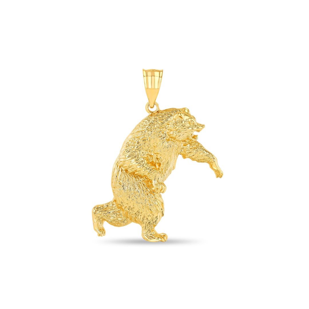14k Solid Gold Grizzly Bear Pendant: Wildlife Jewelry Gift - Etsy