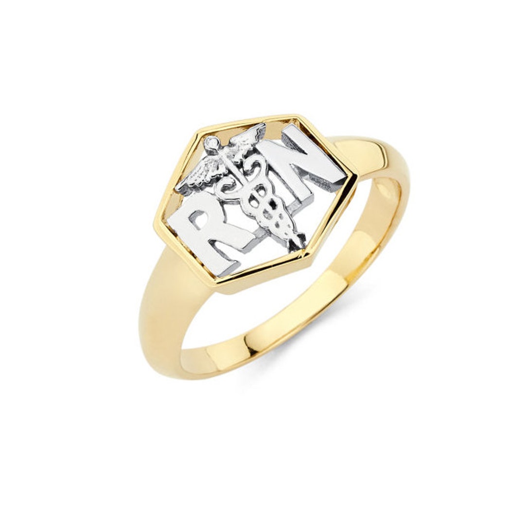 14K Two-tone RN Registered Nurse Ring, Registered Nurse Ring, RN ...