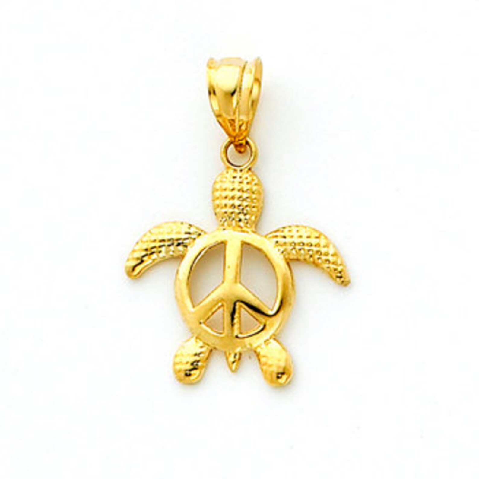 14kt Gold Sea Turtle Peace Sign Pendant - Etsy