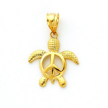 14kt Gold Sea Turtle Peace Sign Pendant - Etsy