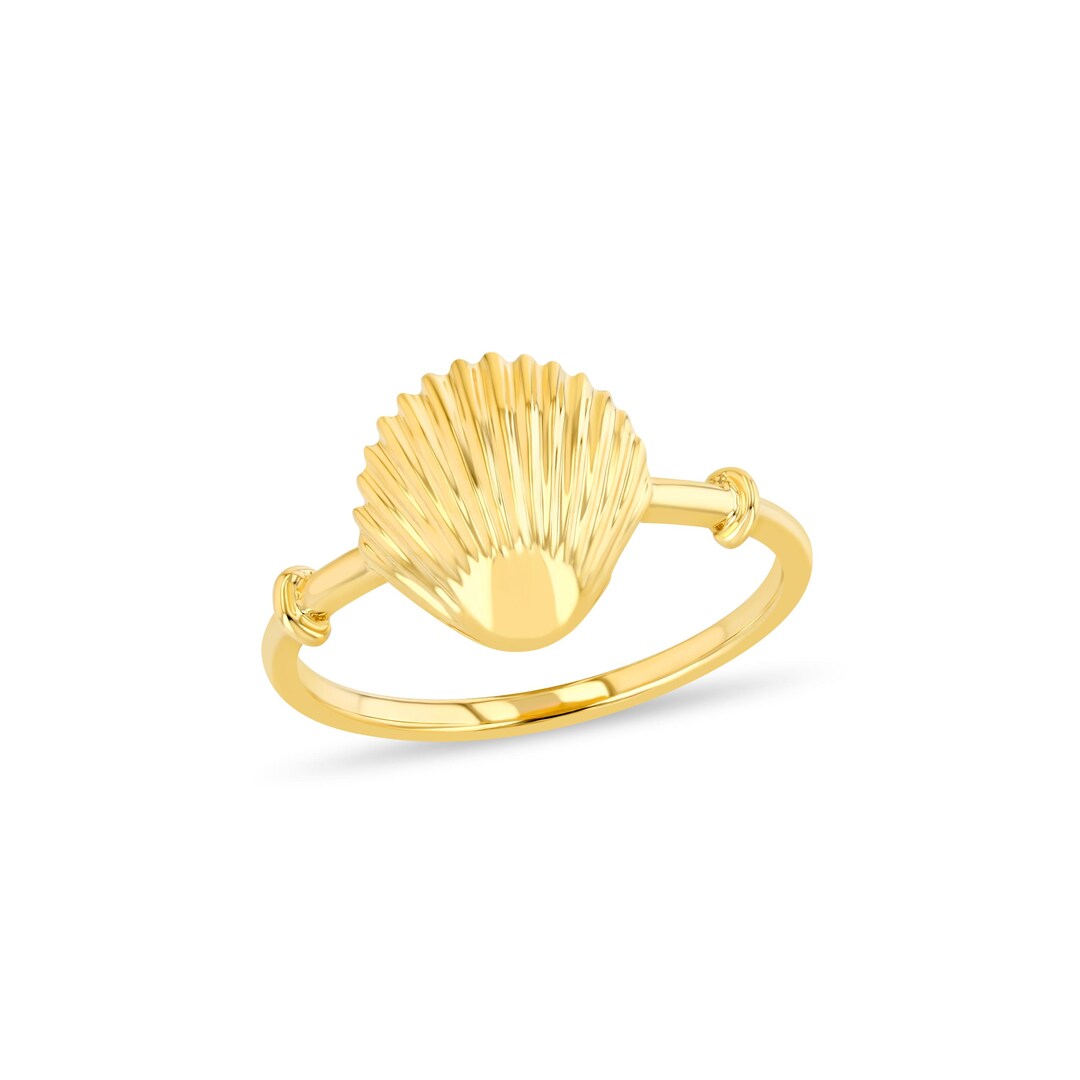 14k Solid Gold Sea Shell Ring. Sea Life Ring. - Etsy