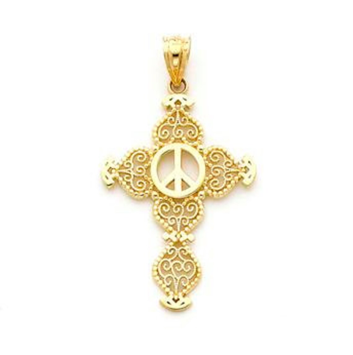 14K Yellow Gold Peace Cross Pendant Cross Pendant Peace | Etsy