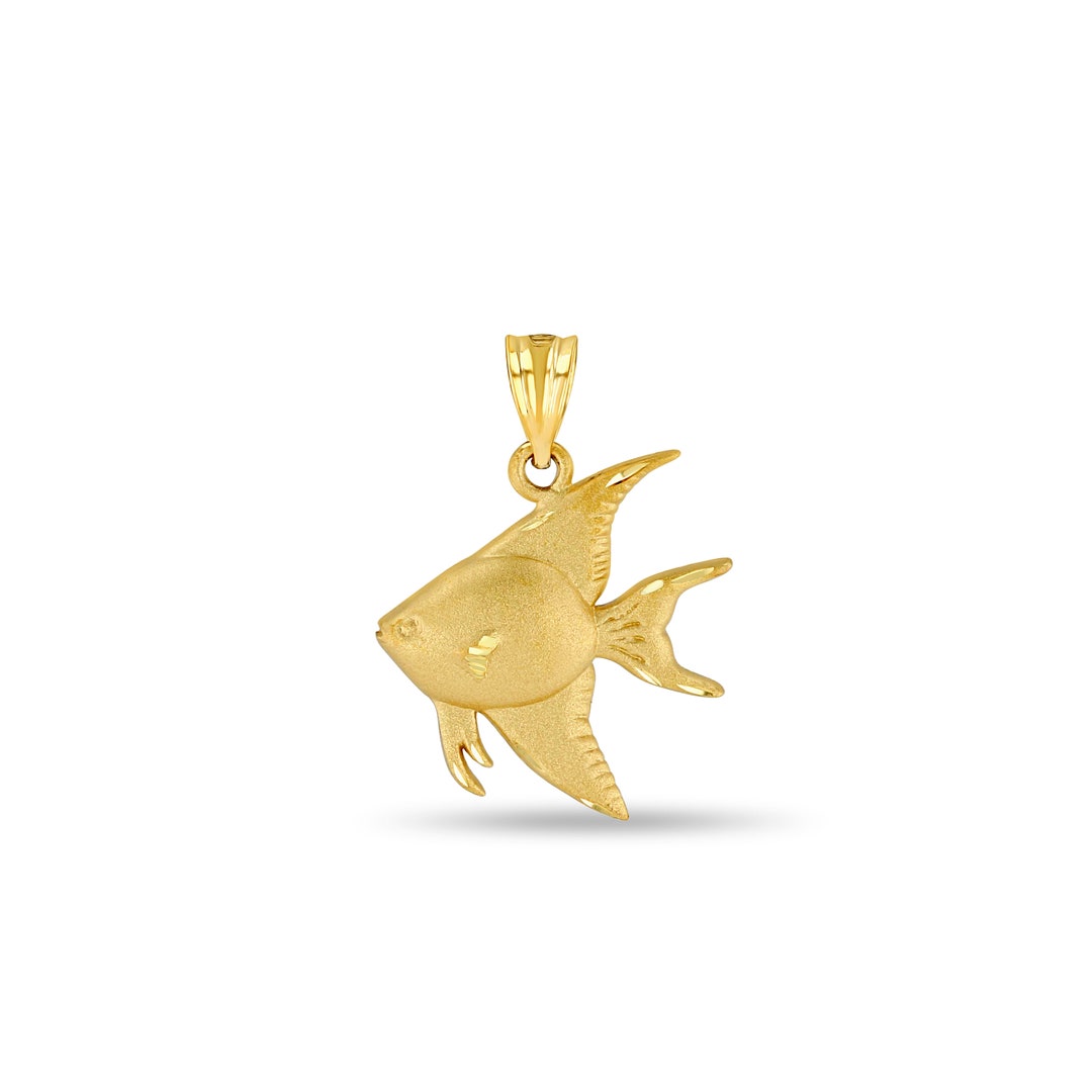 14k Solid Gold Fish Pendant. Sea Life Pendant. - Etsy