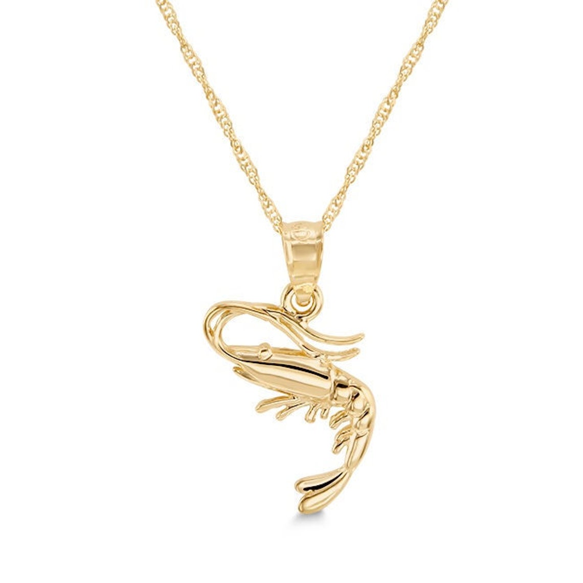14k Solid Gold Shrimp Pendant Necklace - High Polish Finish - Etsy