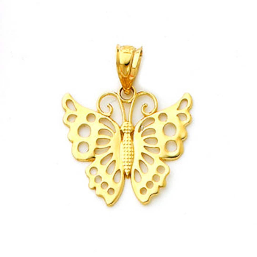 14kt Yellow Polished Gold Butterfly Pendant, Butterfly Charm, Gold ...