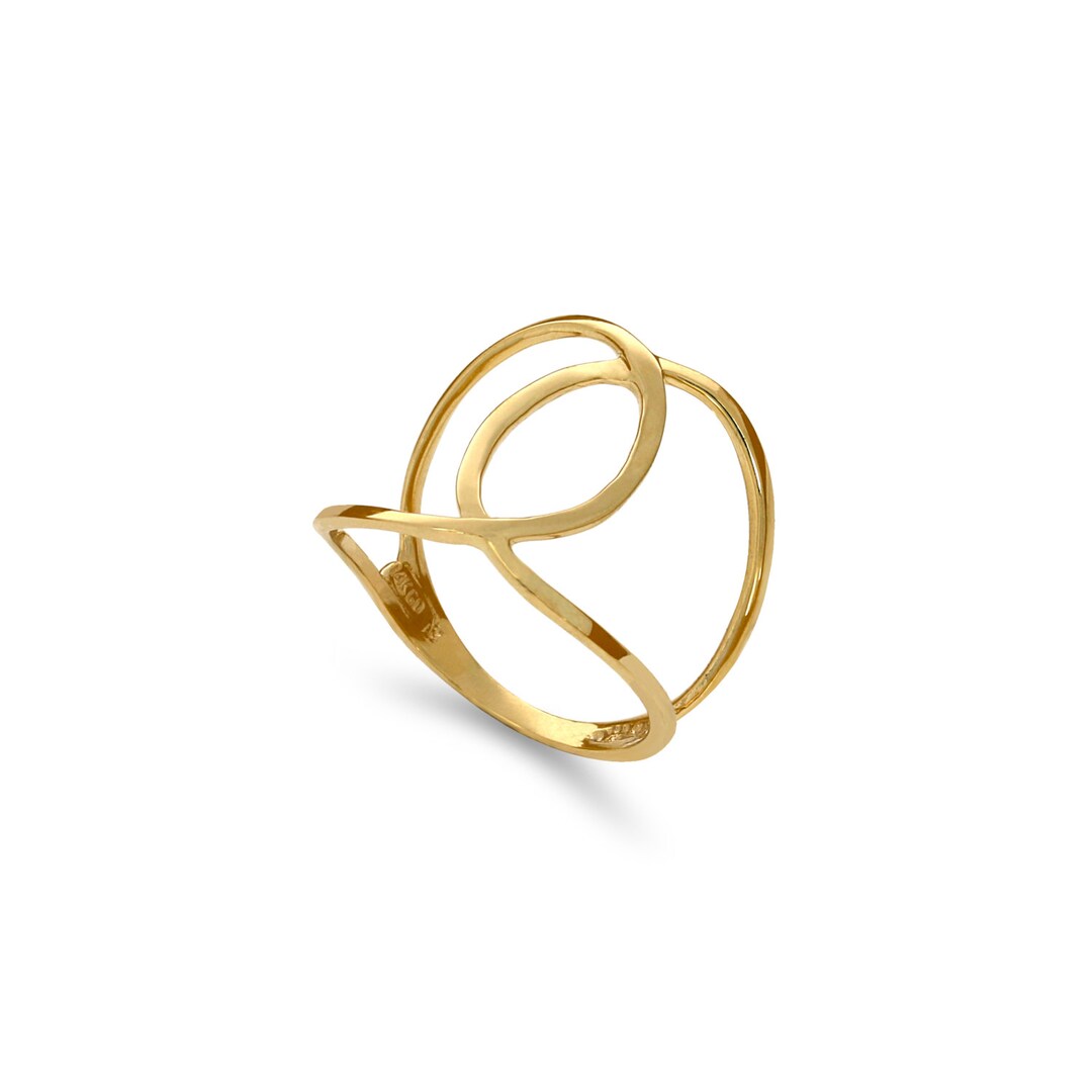 14K Solid Gold Swirl Ring – Dainty Fancy Gold Ring, Adjustable Knuckle ...