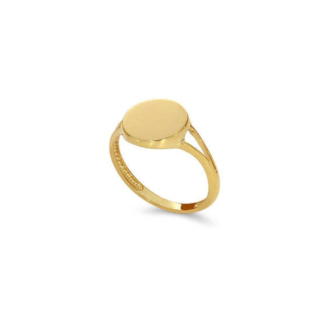 14k Round Solid Gold Signet Ring. Engravable Ring. Pinkie Ring - Etsy