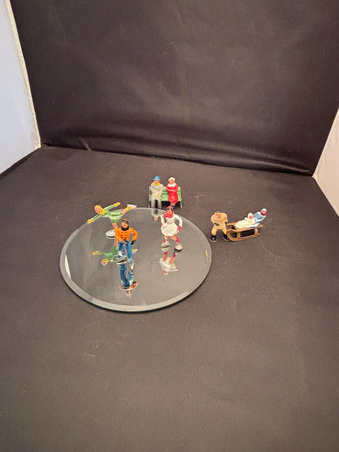 Vintage Barclay Lead Winter Skaters and Watchers on Bench - Etsy