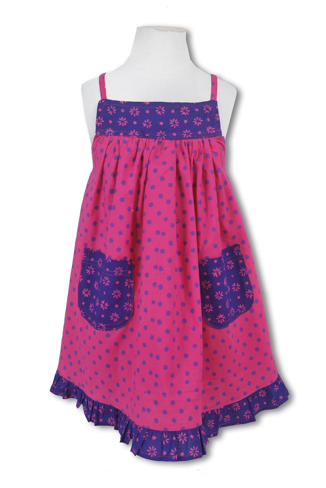 Handmade Girls Pink Batik Sundress – Cotton Sleeveless Dress, Pockets ...