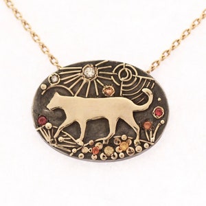 Lioness Charm Pendant Necklace, 14k Gold Art Deco Necklace for Women ...