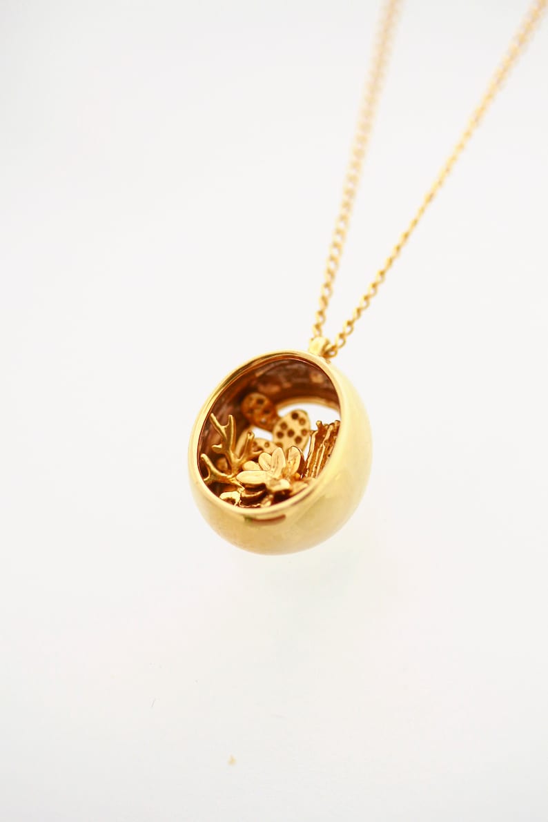 Miniature Gold Terrarium Necklace | Wearable Art Jewelry | Nature ...