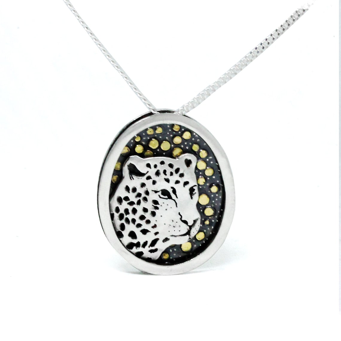 Leopard Pendant Necklace, Silver and Gold Necklace, Lioness Necklace ...