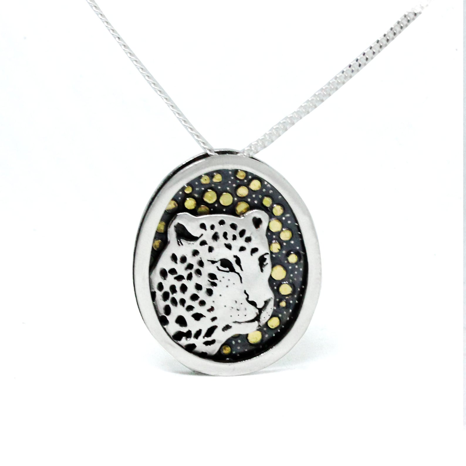 Leopard Pendant Necklace Silver and Gold Necklace Lioness - Etsy