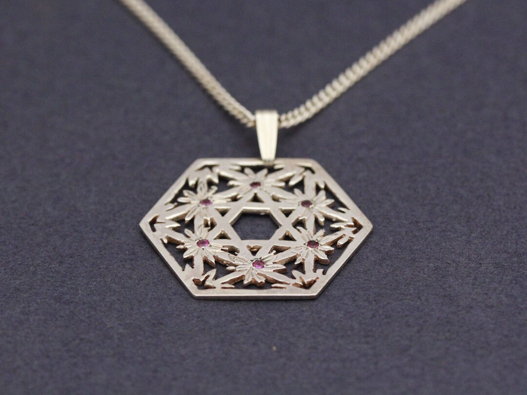 Floral Star of David Necklace for Women in Sterling Silver With Rubies ...