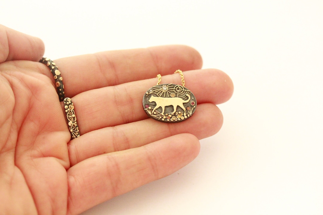 Lioness Charm Pendant Necklace, 14k Gold Art Deco Necklace for Women ...