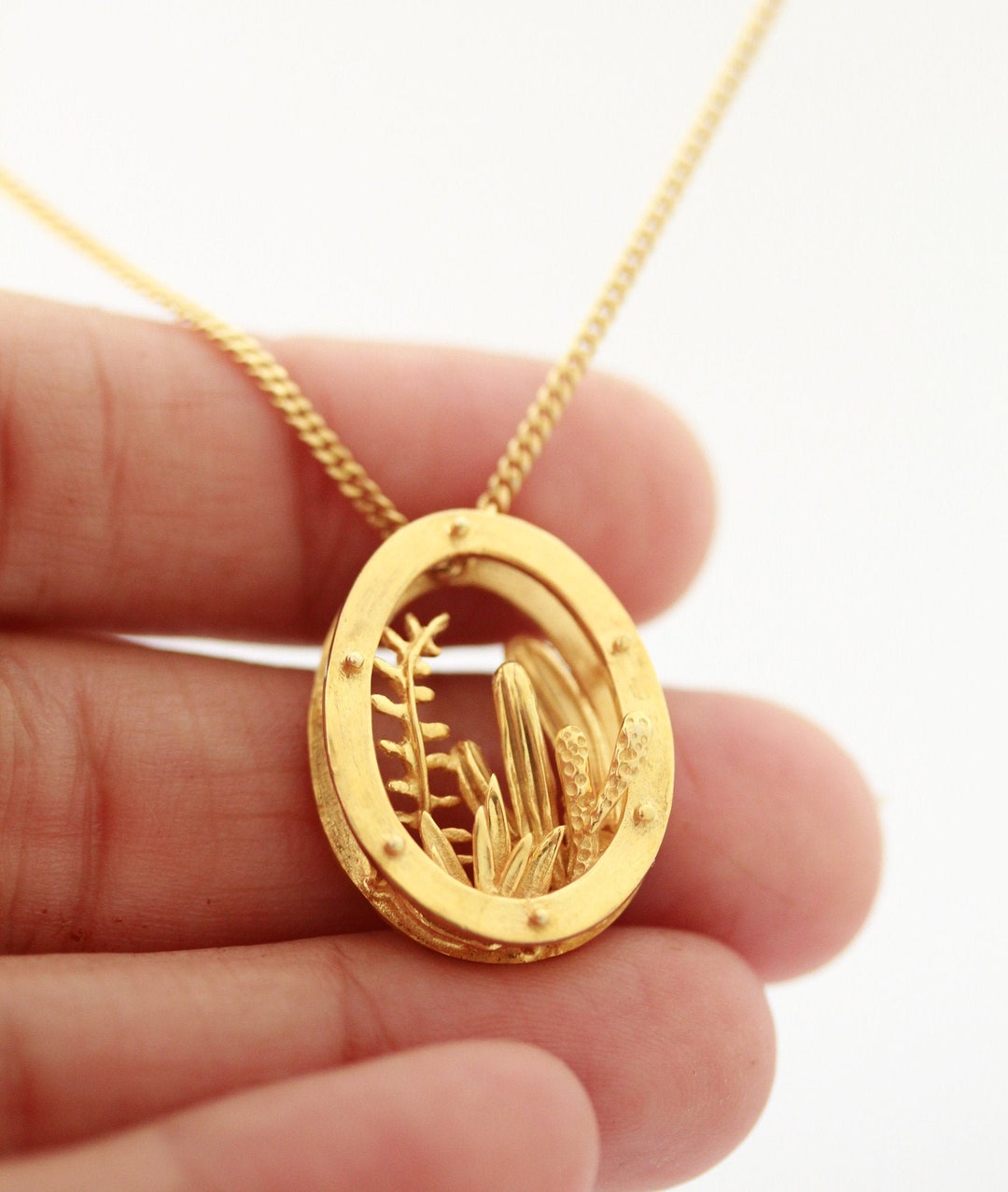Nature Inspired Jewelry for Women, Unique Gold Pendant Necklace, Plant ...