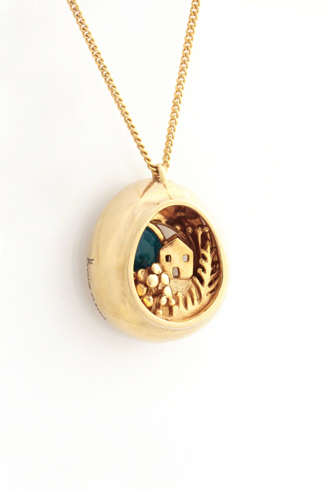 House Pendant Necklace, Blue Topaz Necklace, Unique 14k Gold Pendant ...