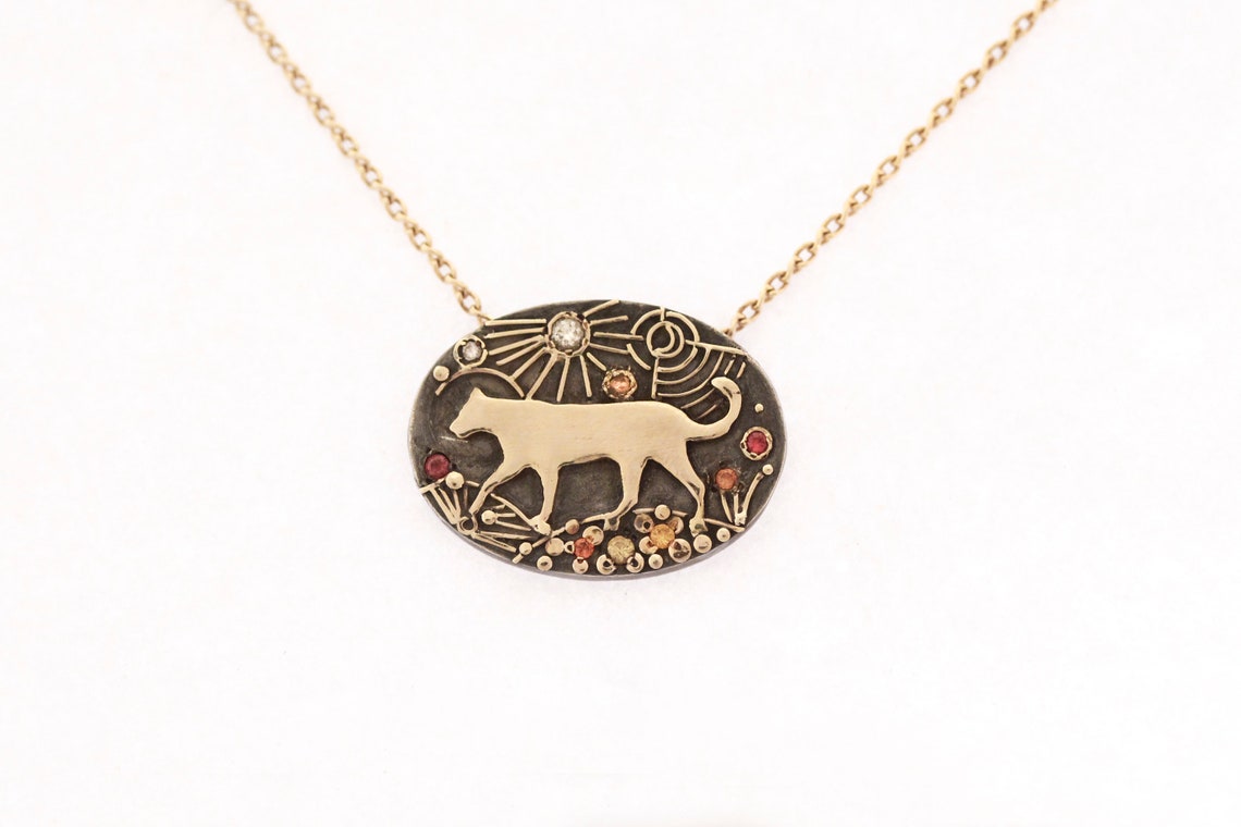 Lioness Charm Pendant Necklace, 14k Gold Art Deco Necklace for Women ...
