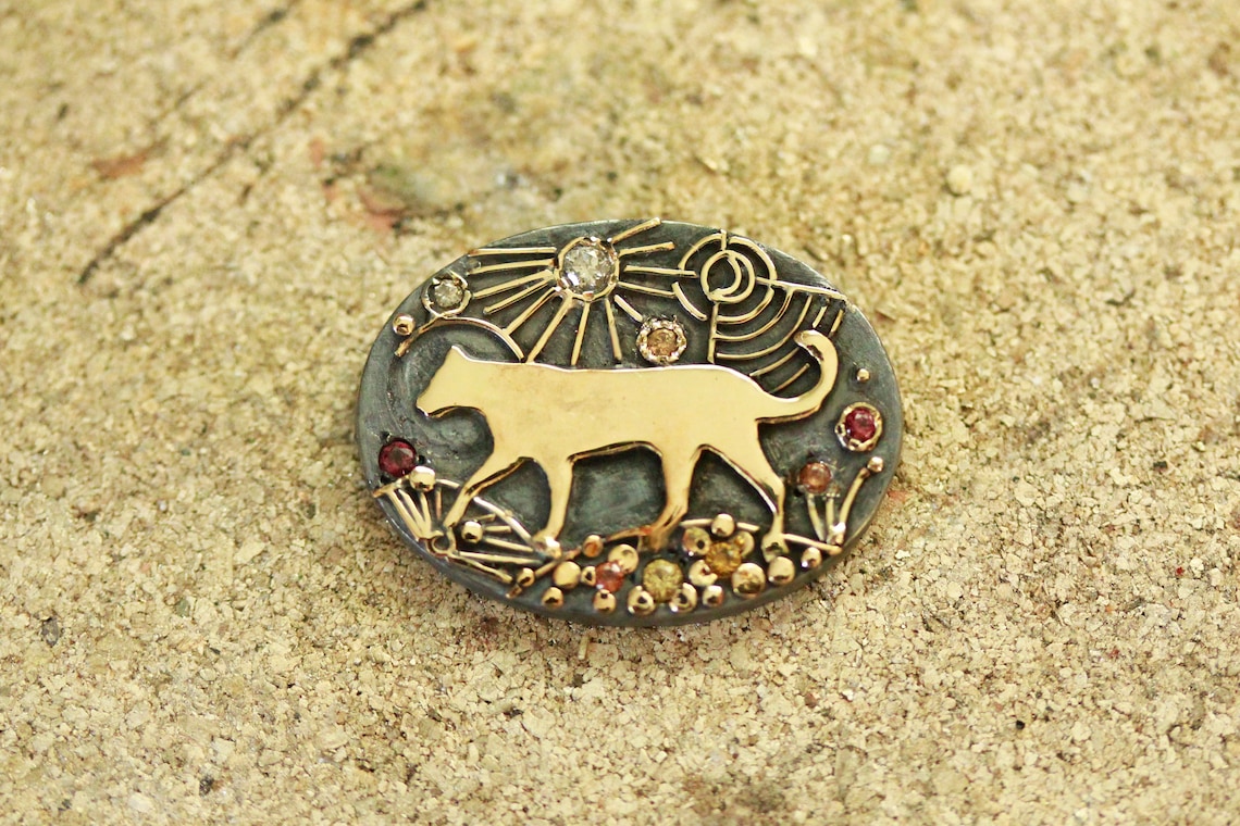 Lioness Charm Pendant Necklace, 14k Gold Art Deco Necklace for Women ...