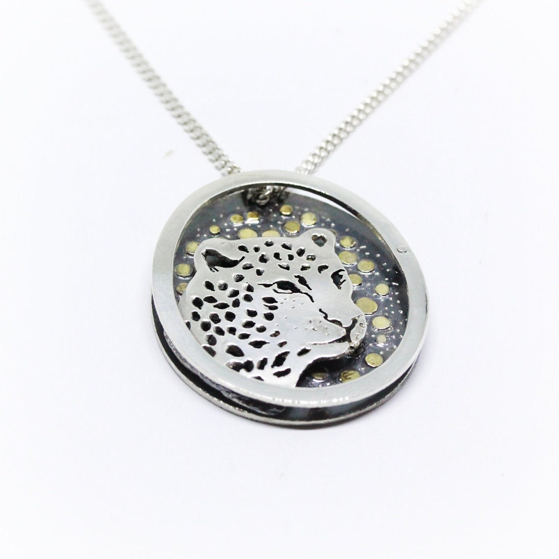 Leopard Pendant Necklace Silver and Gold Necklace Lioness - Etsy