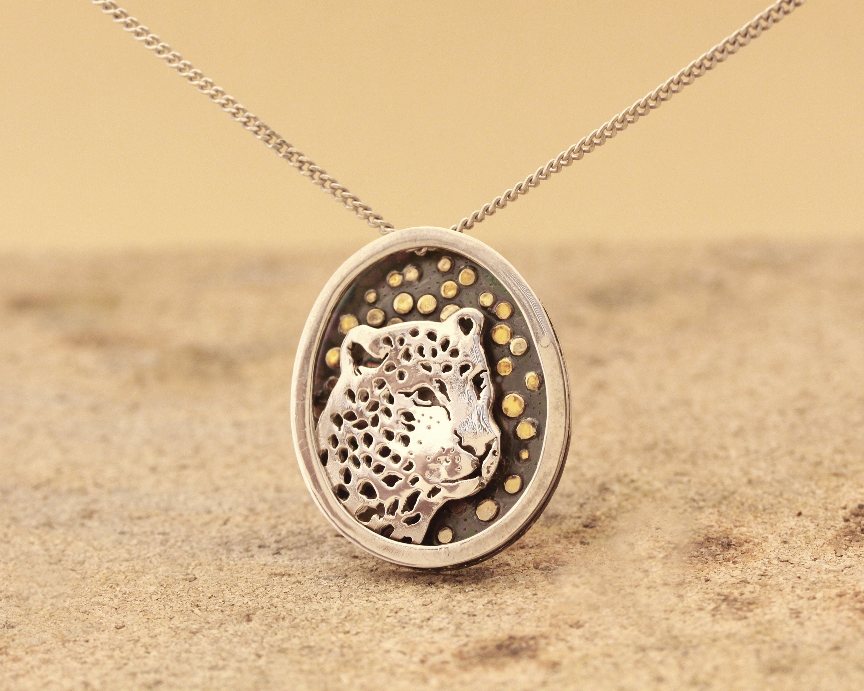 Leopard Pendant Necklace, Silver and Gold Necklace, Lioness Necklace ...
