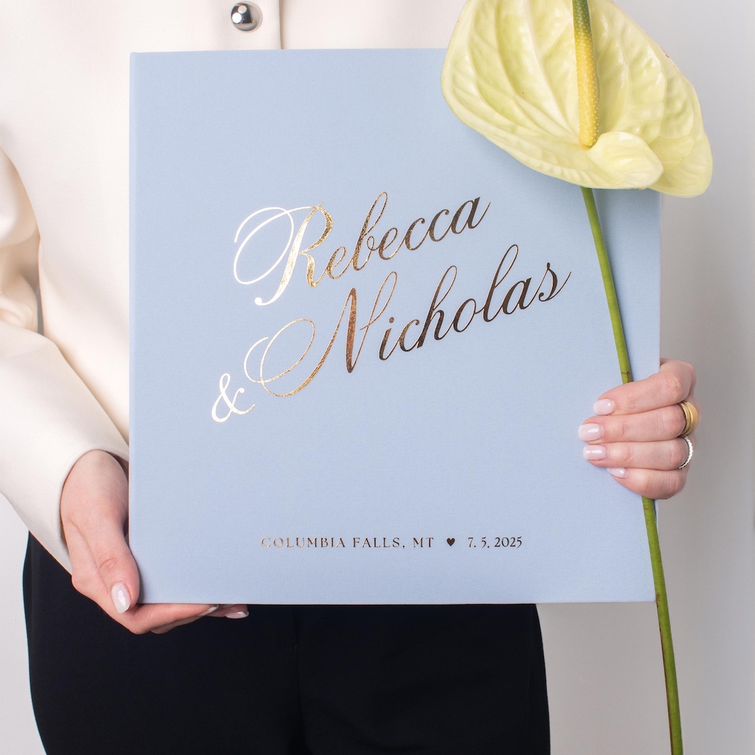 Wedding Guest Book Square + Free Gift, Personalized Album Slip-in ...