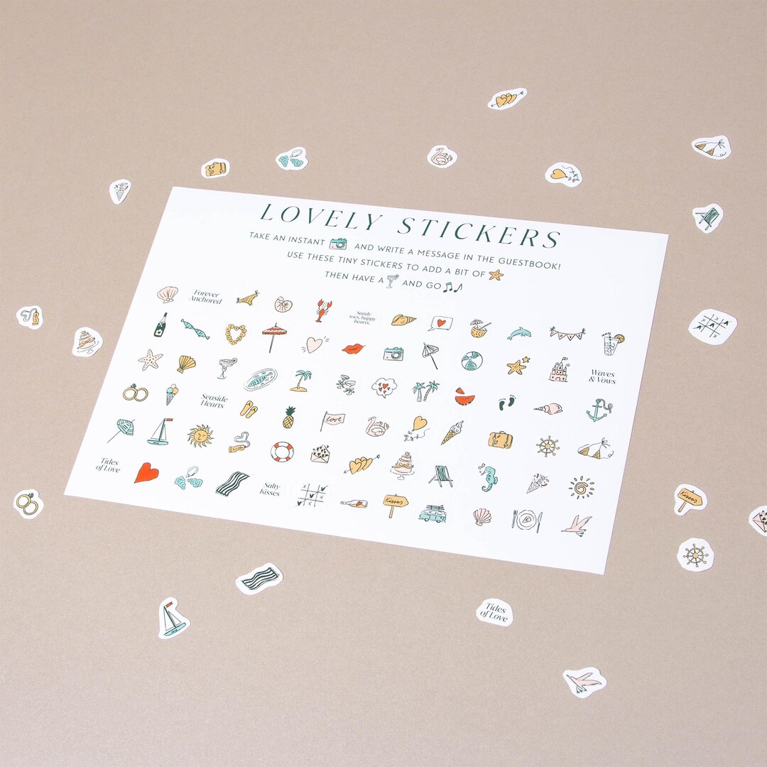 Beach Theme Wedding Emoji Stickers for Guest Book, Best Wishes, Great ...