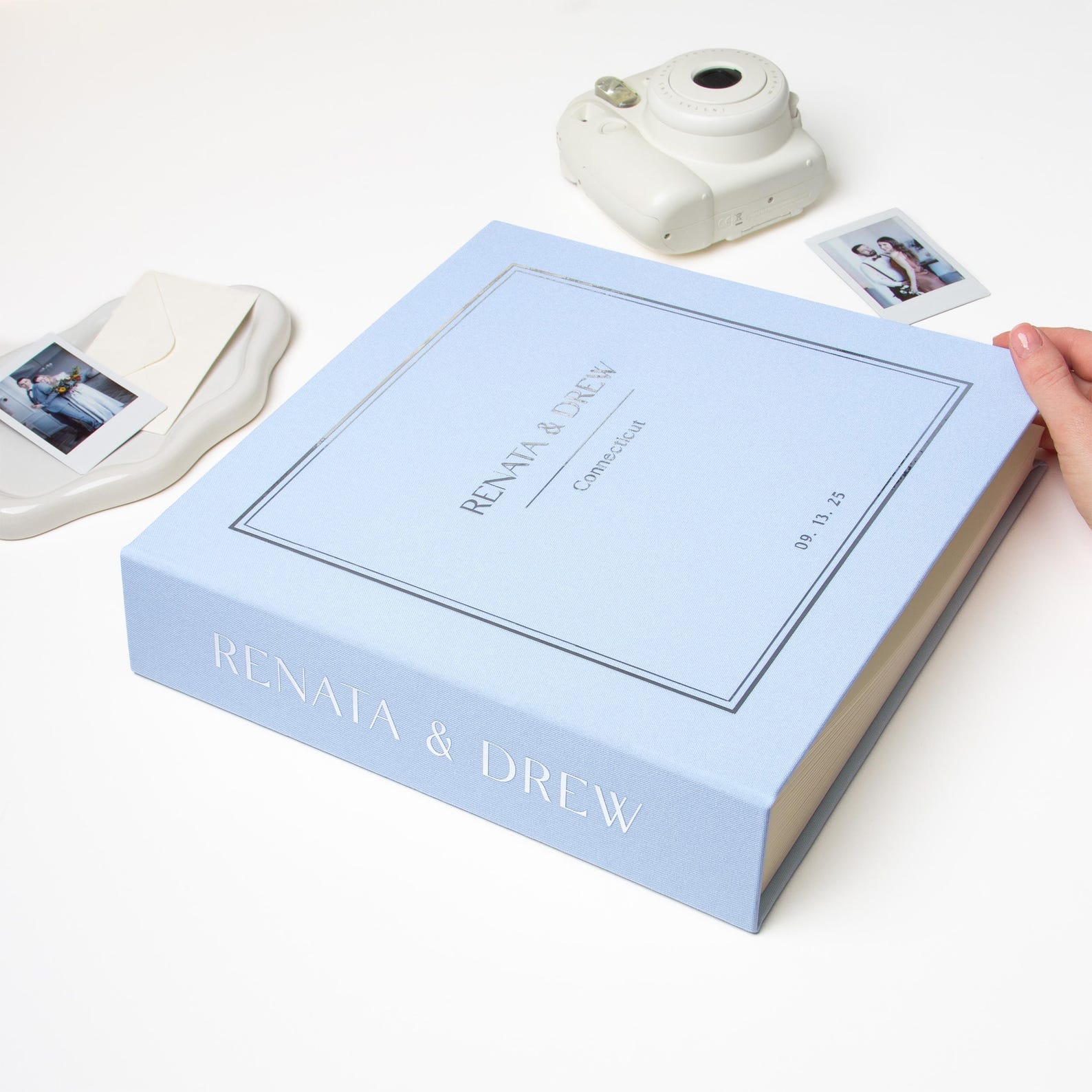 Polaroid Photo Wedding Guest Book Powder Blue Cover With Gold Lettering ...
