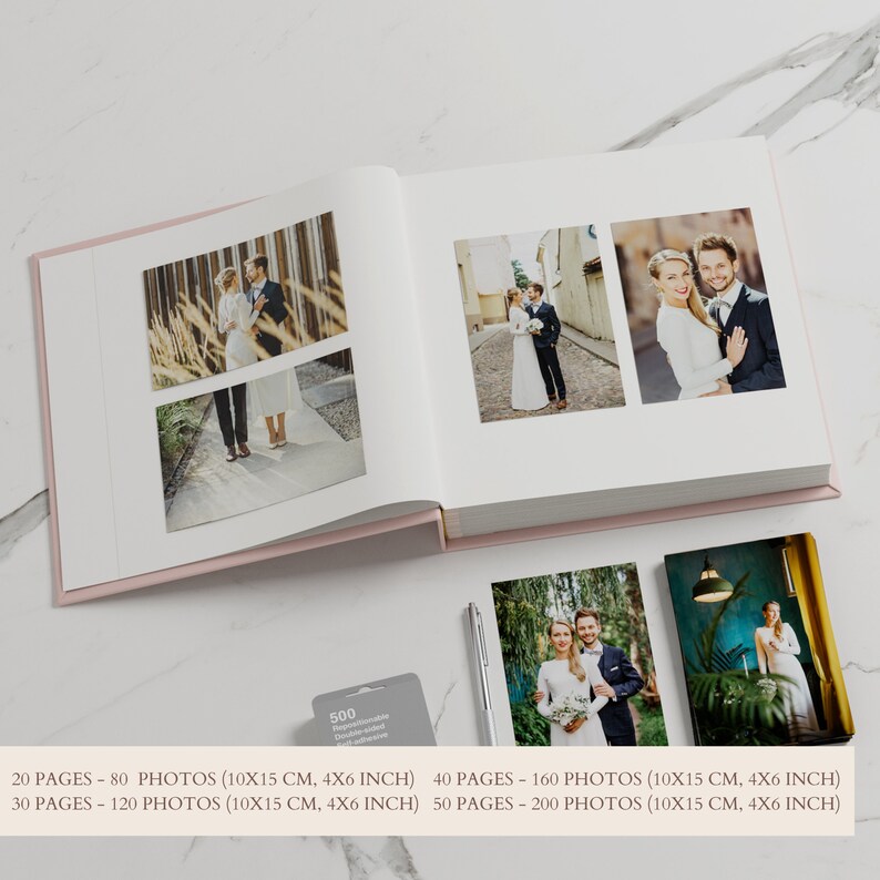 Large Cinamon Photo Wedding Album, 4x6, 5x7 for 80-200 Photos, Unique ...
