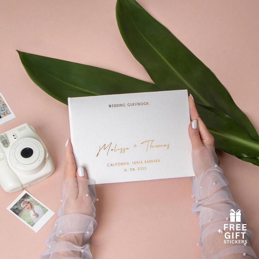 Silky White Guest Book + Free Gift, Slip-in Luxury Wedding Polaroid ...
