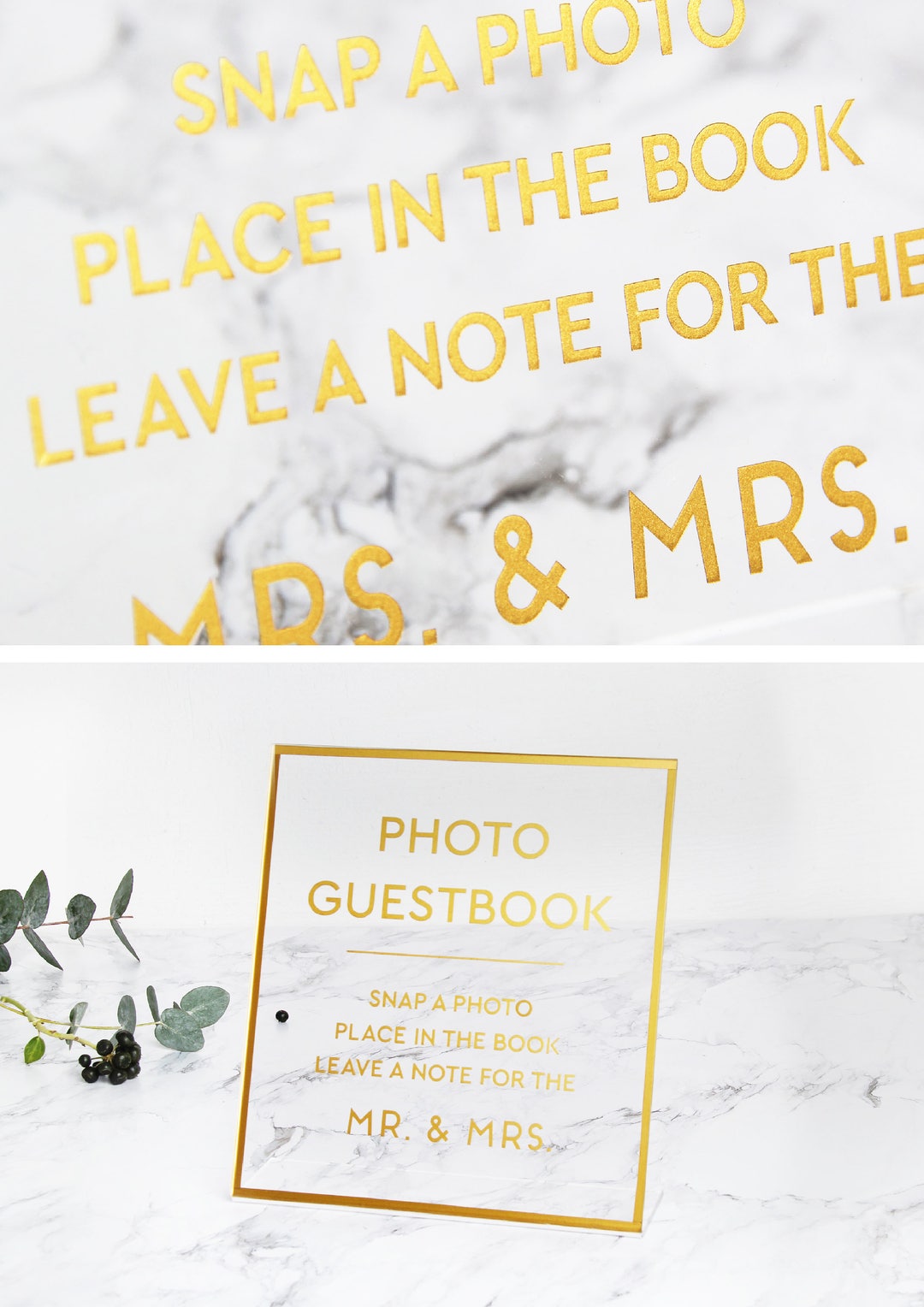 Big Gold Foil Sign - Acrylic Wedding Sign - Guest Book Glass Sign ...
