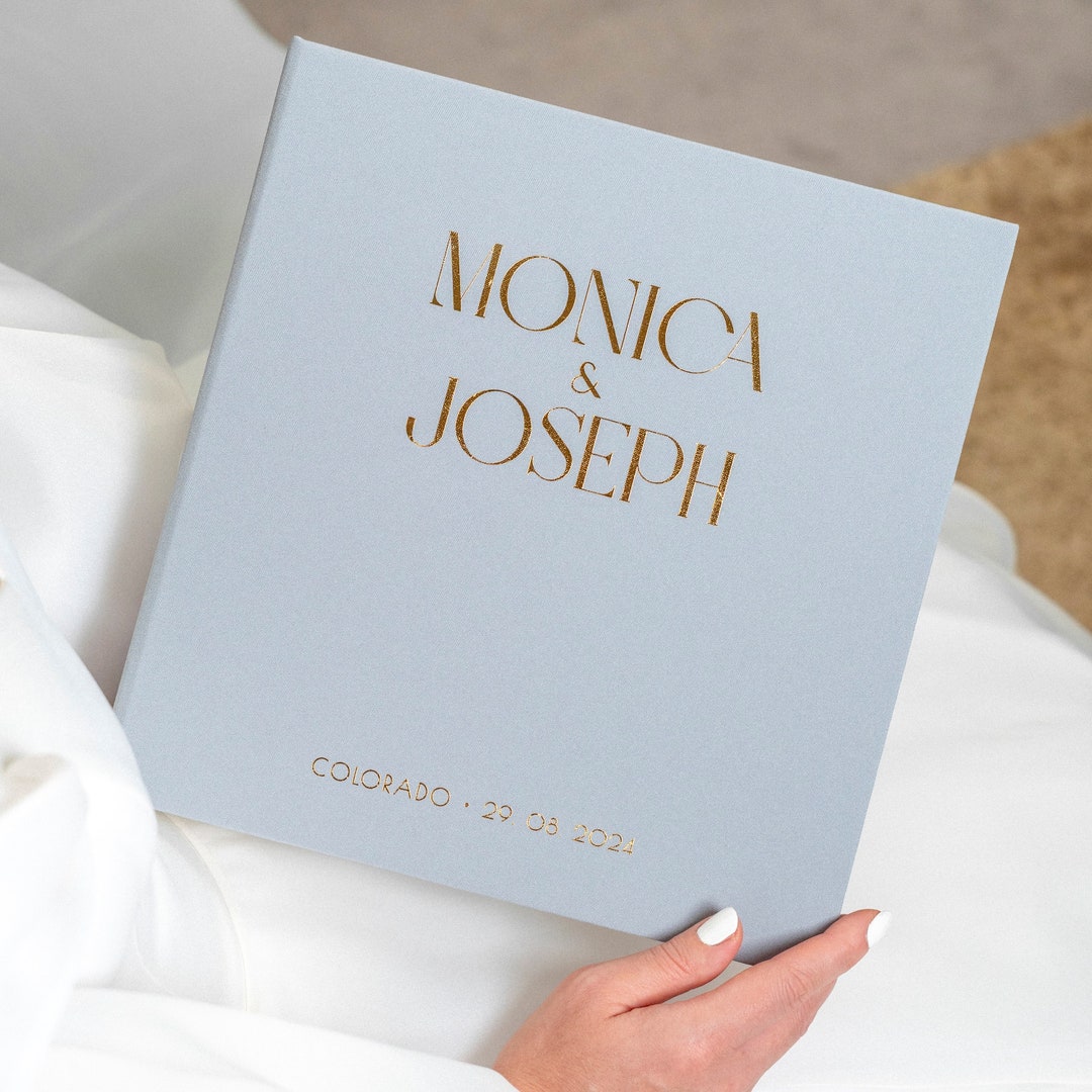 Dusty Sky Blue Guest Book +free Gift, Personalized Luxury Wedding Slip ...