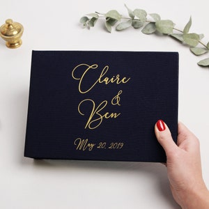 Wedding Album Navy Blue Gold Metallic Guest Book With Lettering, Instax ...
