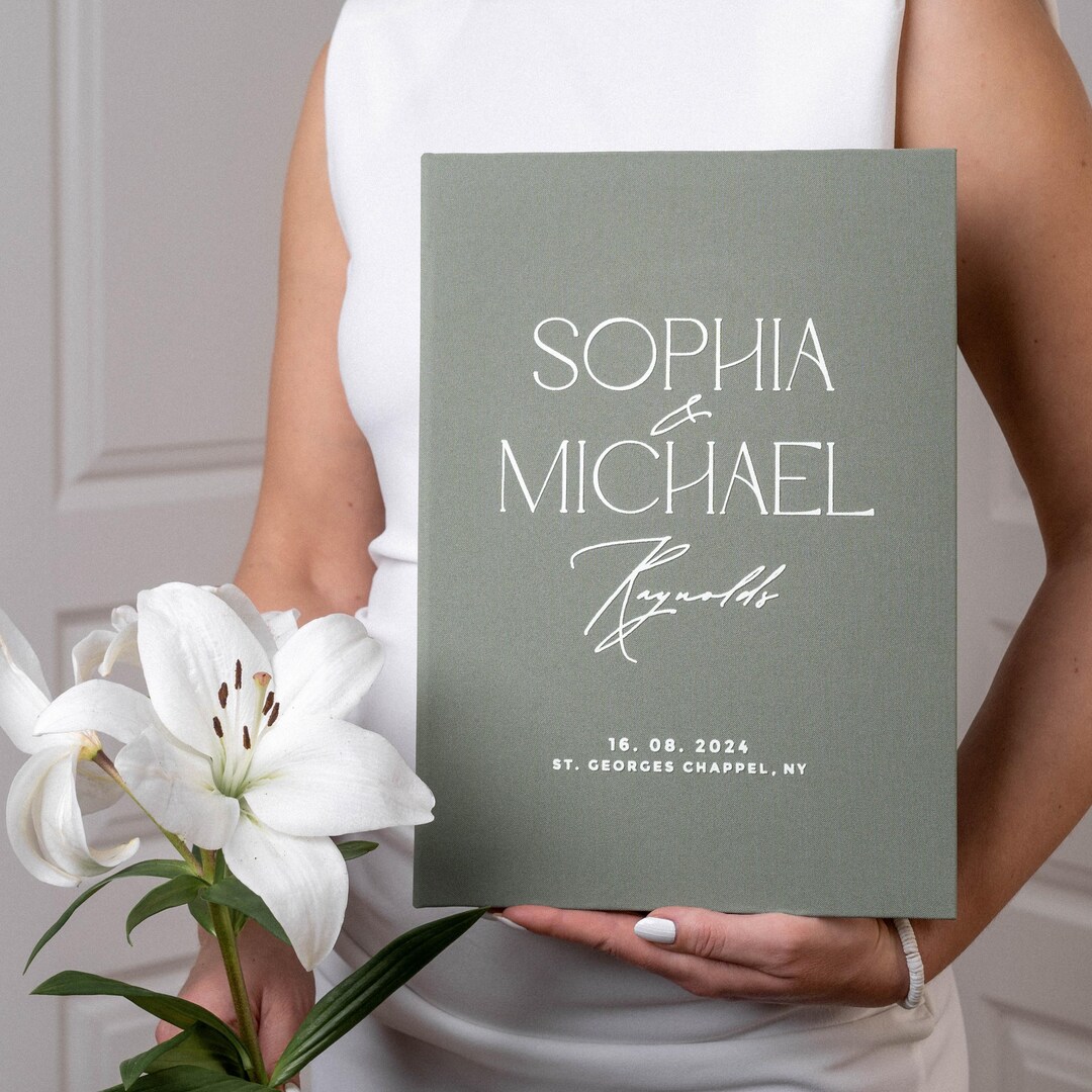Sage Green, Photo Slip-in Luxury Guest Book for Instant Photos White ...