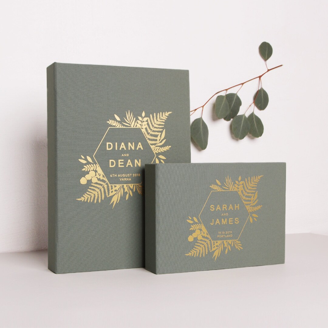 Unique Photo Guest Book Wedding Album Sage Green Gold Matte Foil ...