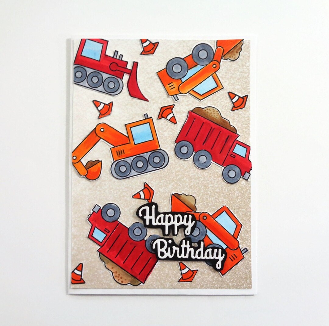 Boys Card Construction Trucks Dump Truck, Backhoe - Traffic Cones - Fun ...