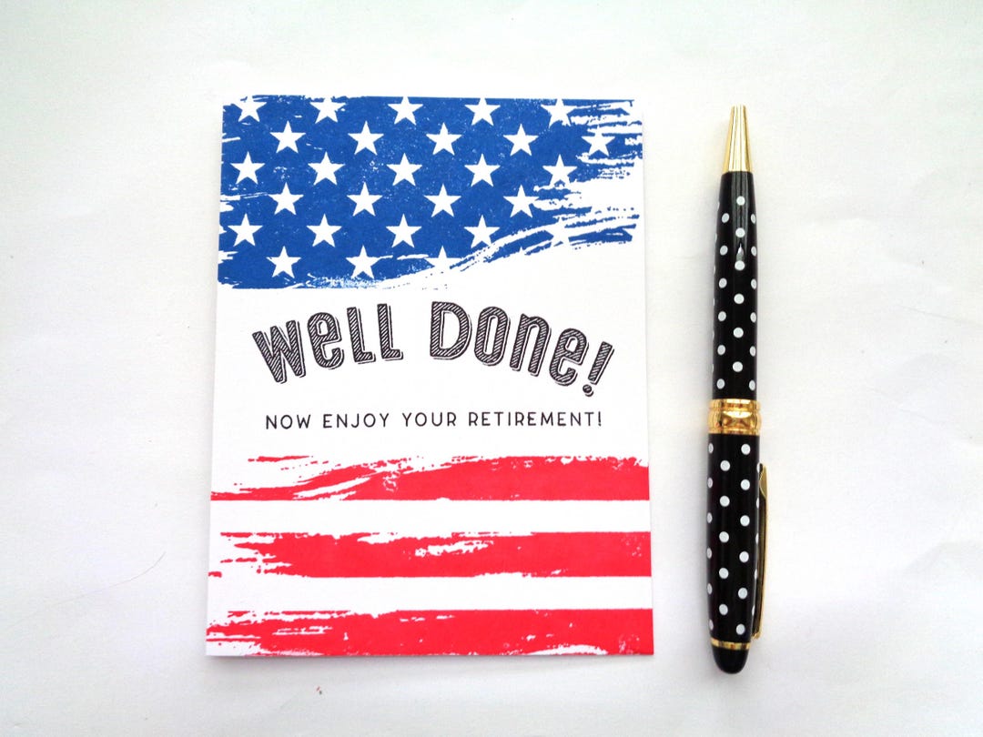 Military Retirement Card: American Flag Design- Choice of Inside ...