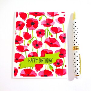 Red Poppies Birthday Card - Gift for Her - Handmade Greeting Card ...