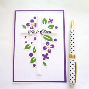 He Has Risen Easter Card - Lavender Floral Cross Easter Card - Handmade ...