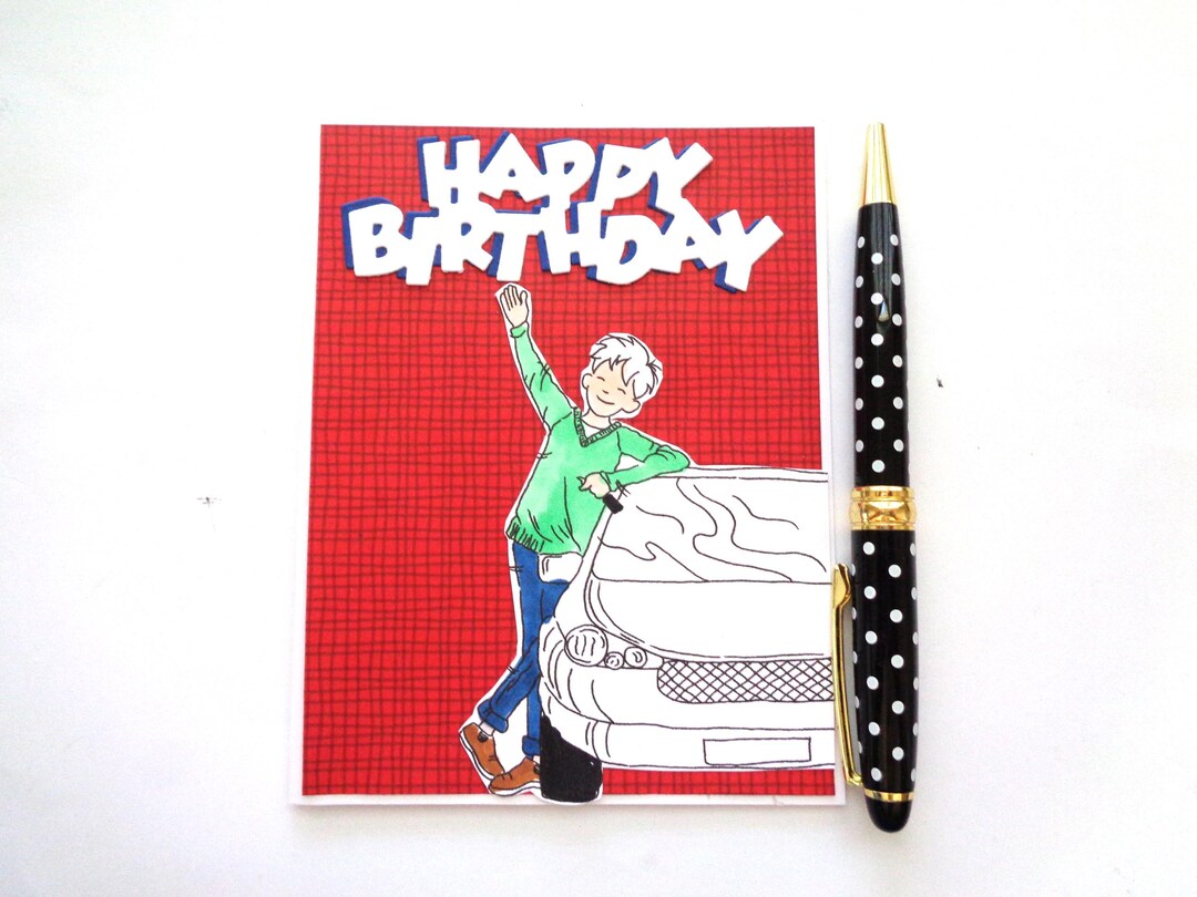 Happy Birthday Card for Teen Boy Driver - Custom Hair and Car Color - Etsy