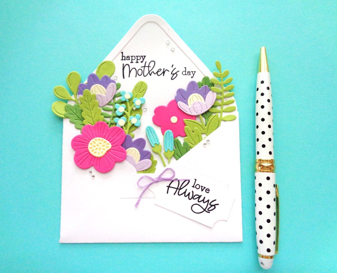 Happy Mother's Day Card - Pretty Spring Flowers Tucked Inside a Paper ...