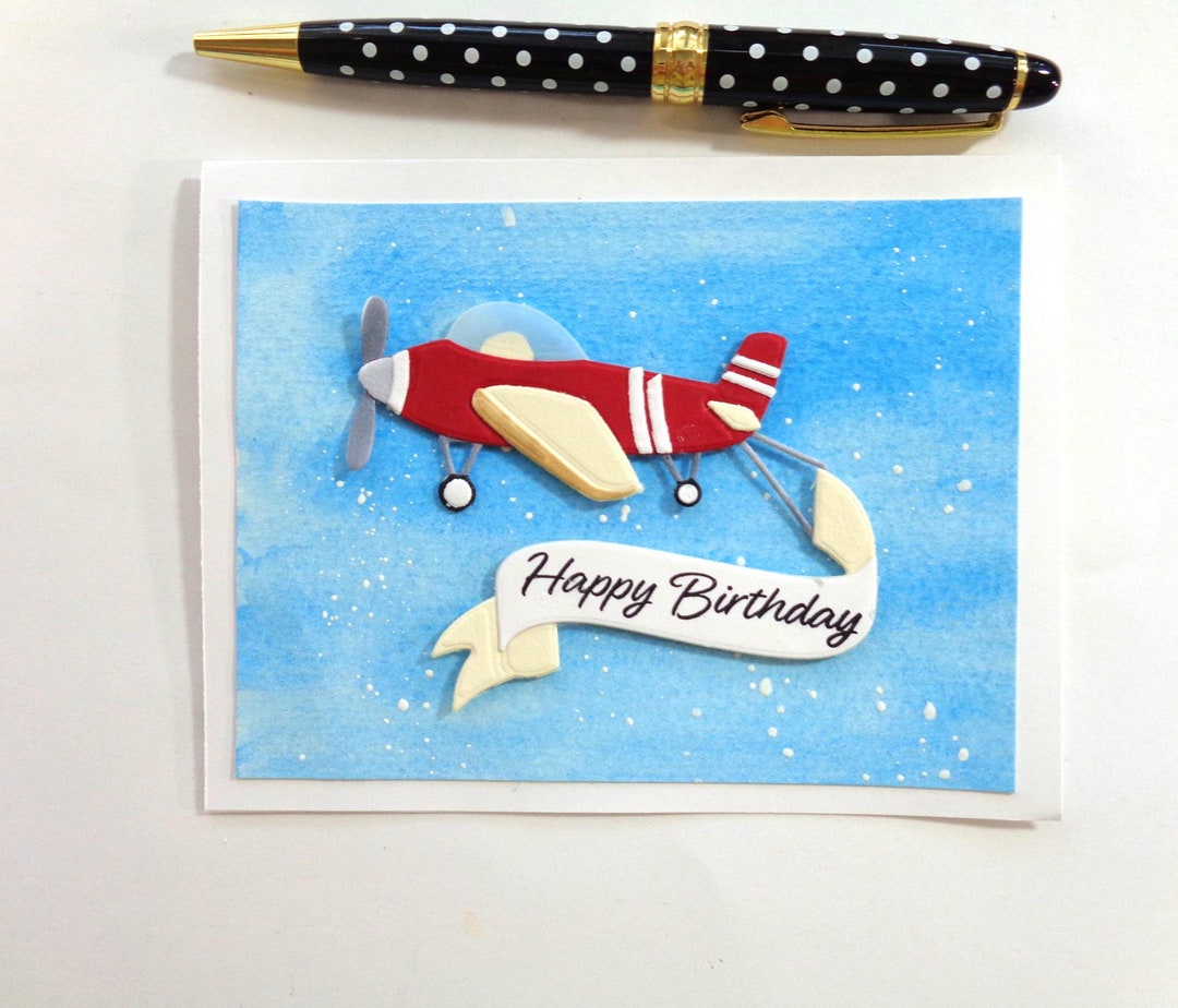 Airplane Birthday Card - Love to Fly! Handmade Card, Red 3D Airplane ...