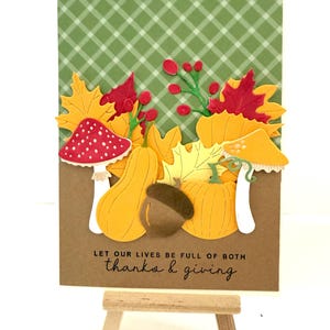 Thanksgiving Card, Handmade With Pumpkins, Mushrooms, Acorns and Fall ...