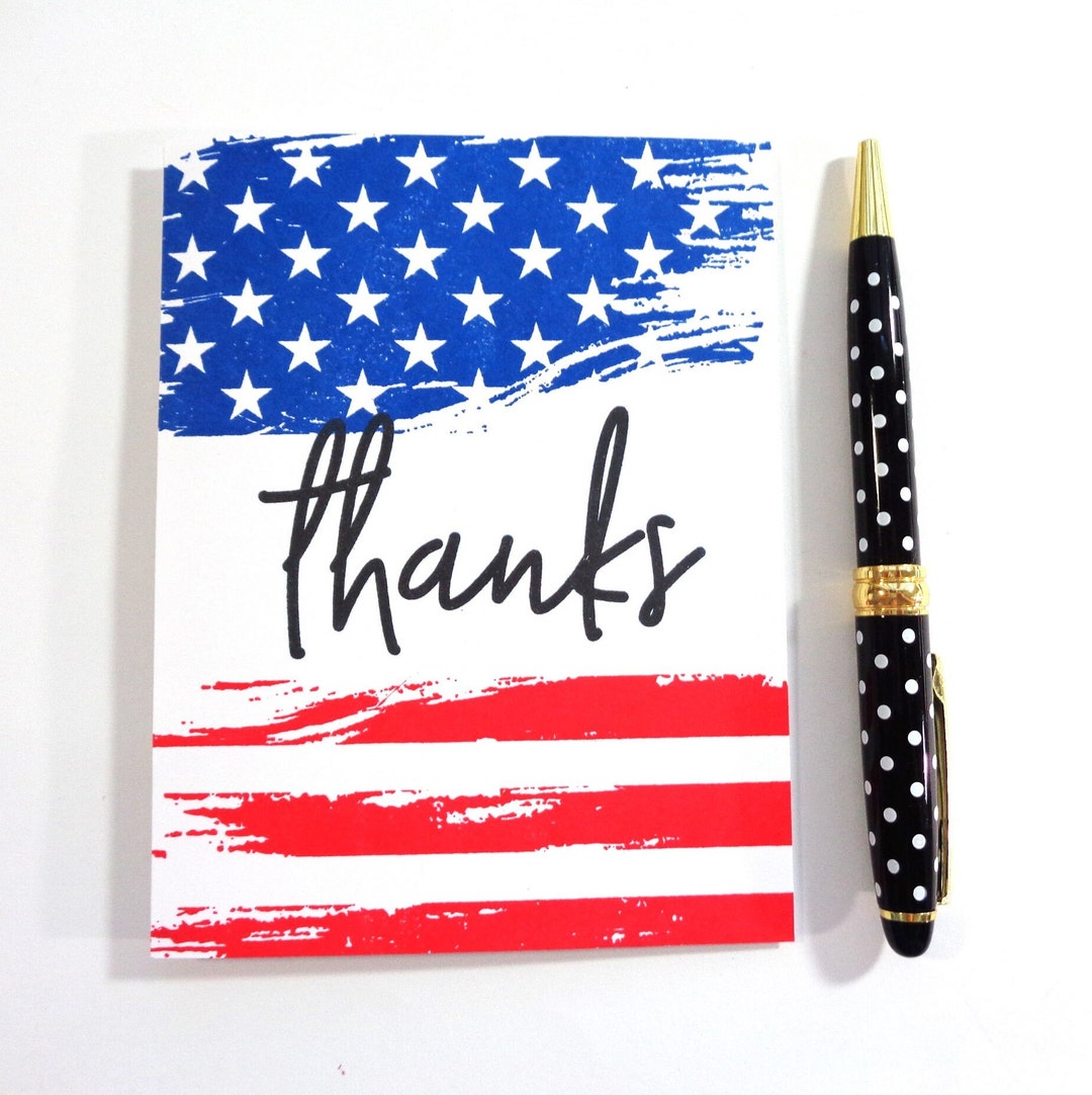 Patriotic Thanks Card - Flag Card in Red, White & Blue - Custom ...