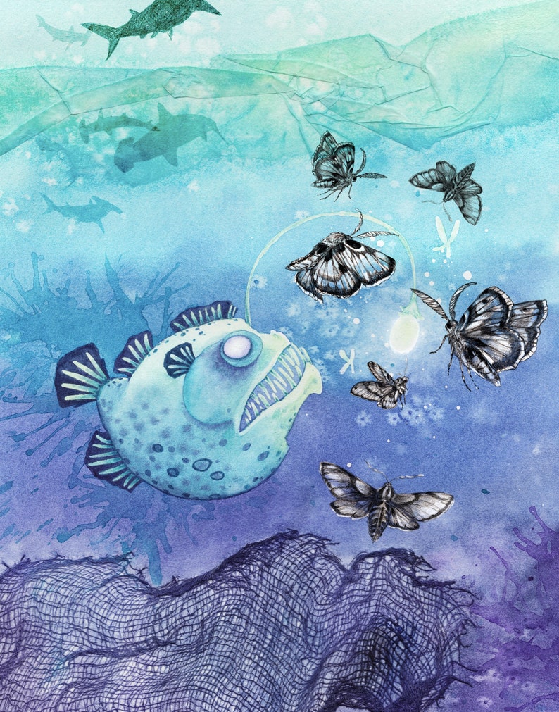 Illustration of a Lantern Fish With Butterflies. High Quality | Etsy