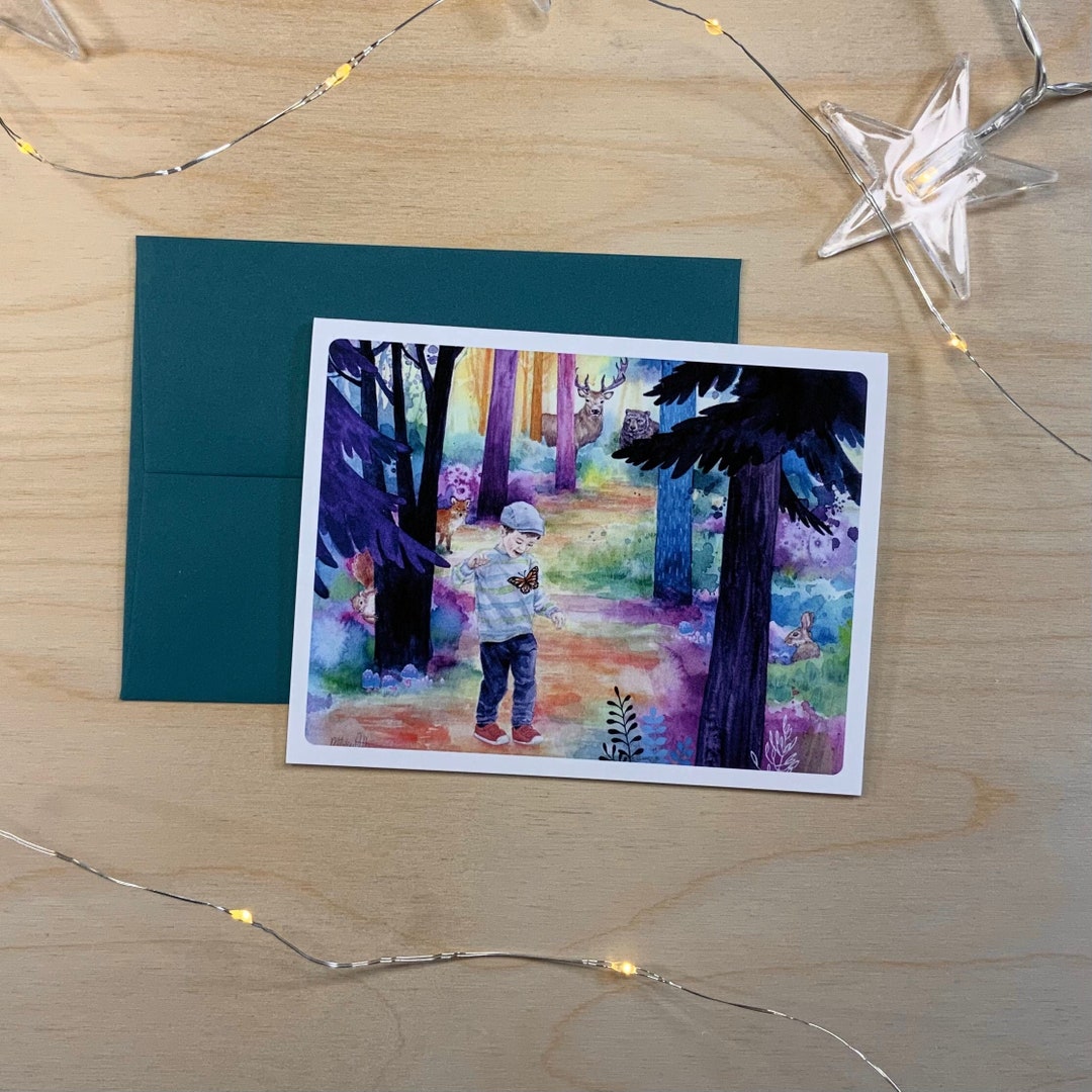Greeting Card, Little Boy on a Walk in the Forest. - Etsy