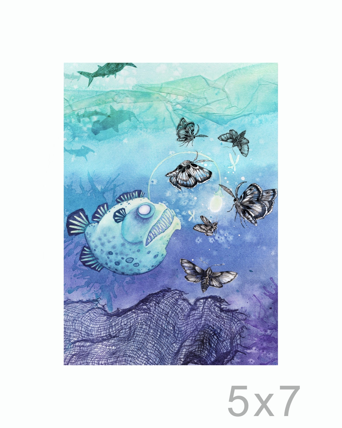 Illustration of a Lantern Fish With Butterflies. High Quality | Etsy