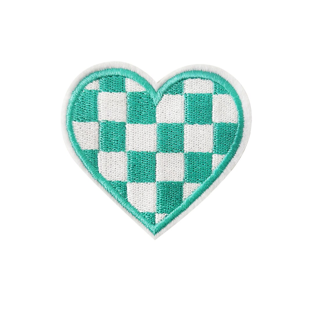 Turquoise Checkerboard Heart Iron-on Patch | 1 Piece - Etsy